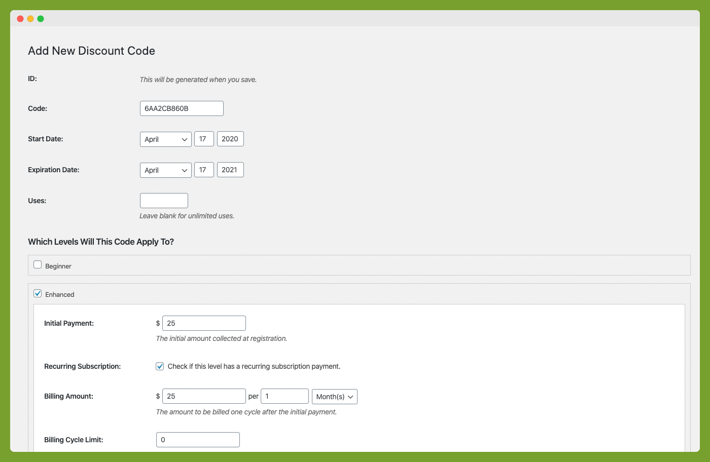Create Discount Codes in Paid Memberships Pro